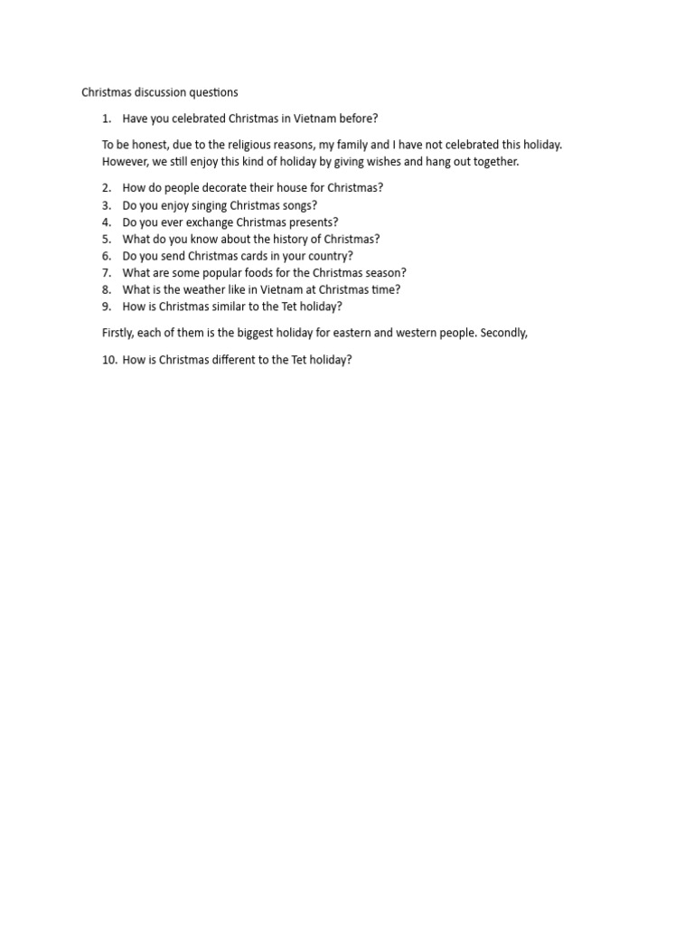 Christmas Discussion Questions | PDF