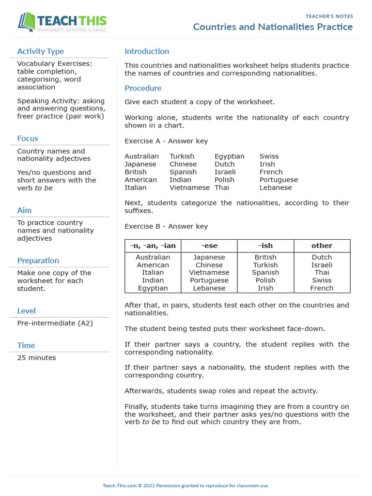 Countries and Nationalities Practice | PDF | Japanese Language ...
