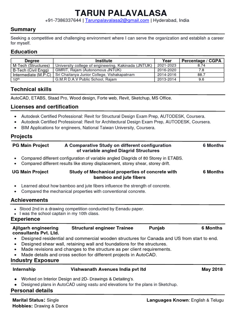 Tarun Resume | PDF | Autodesk | Autodesk Revit