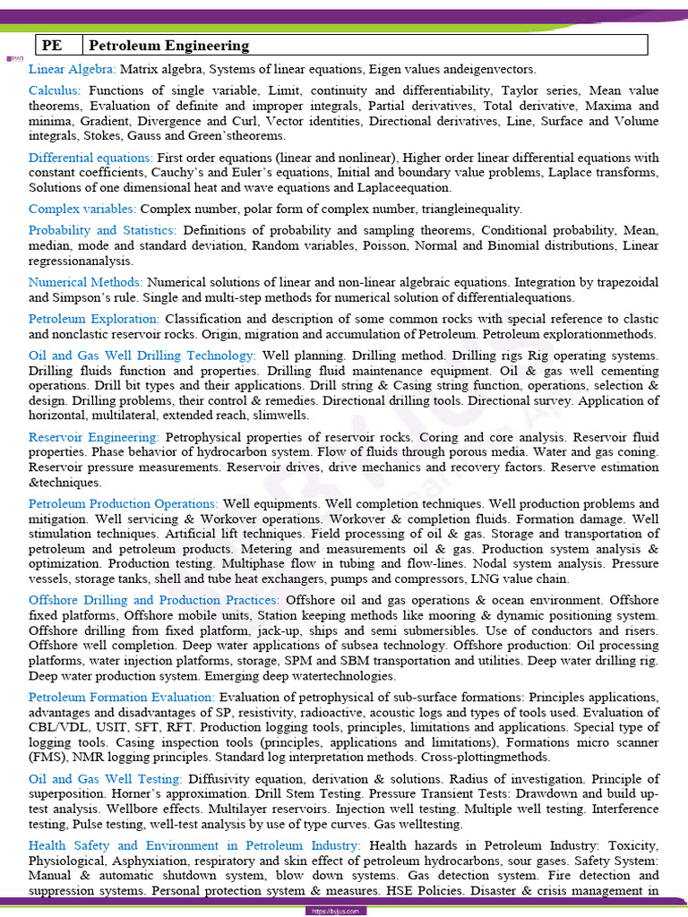 GATE Exam Petroleum Engineering PE Syllabus | PDF | Enhanced Oil Recovery | Oil Well