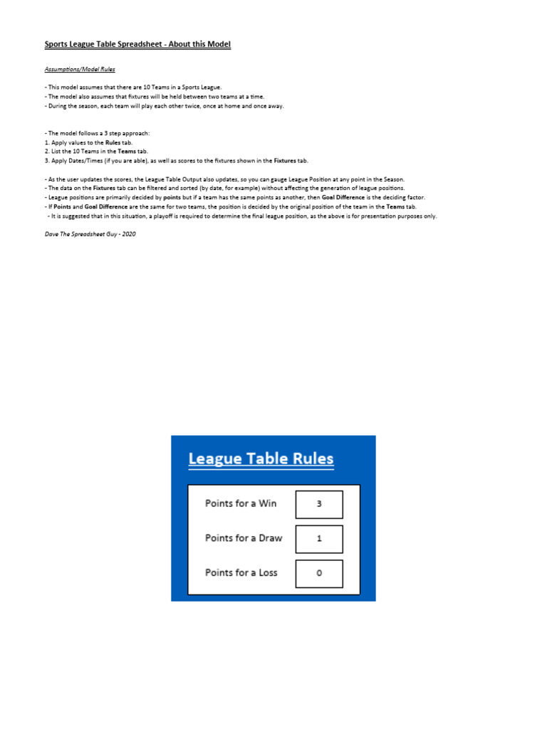 02b Sports League Table 10 Team With Example Data 1 | PDF | Spreadsheet | Computing