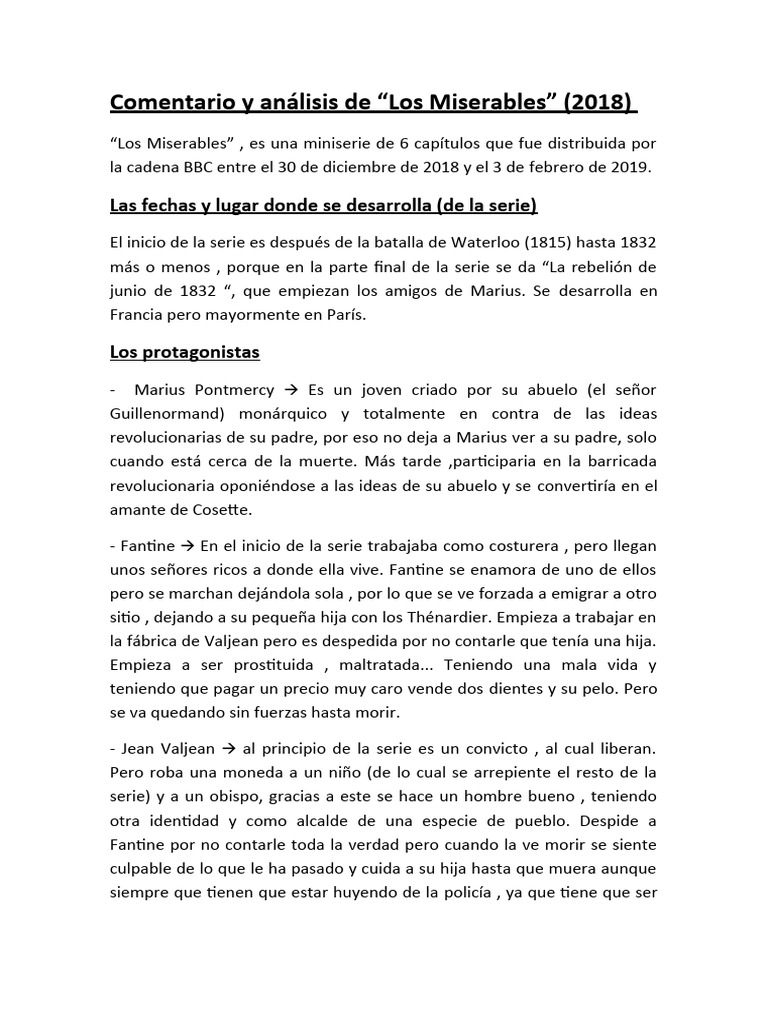 Análisis de "Los Miserables" BBC 2018 | PDF | Les Misérables (Musical)