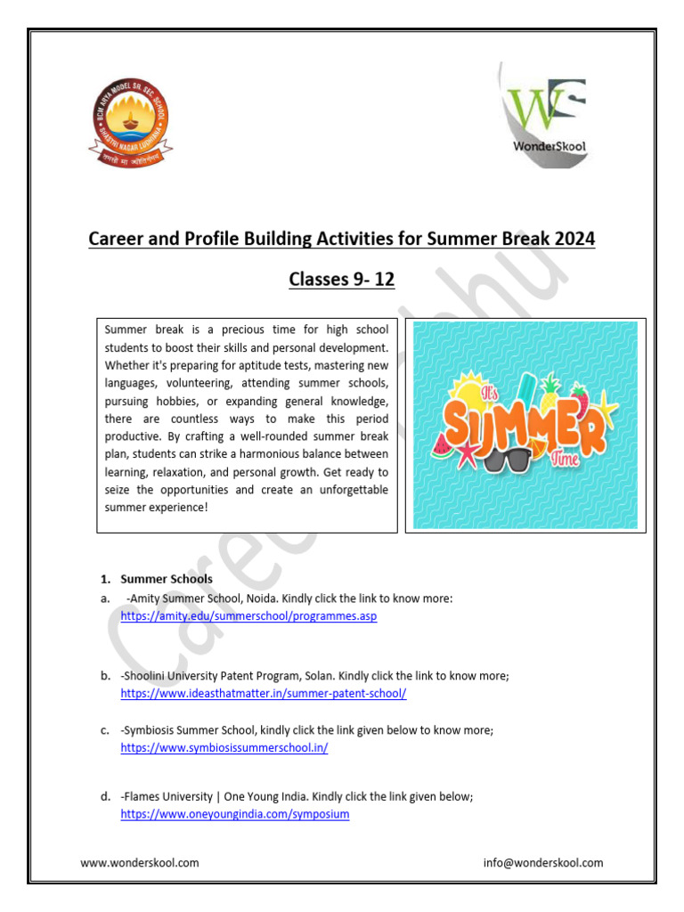 101-C-7881-Activities - Summer Break 2024 For BCM | PDF | Educational ...