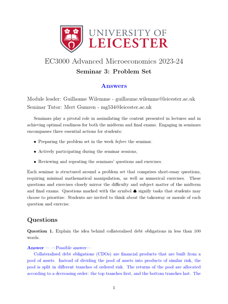 EC3000 Sem3 (Lec5 Answer) | PDF | Risk Aversion | Utility