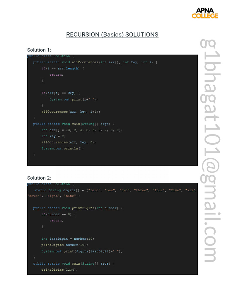 Recursion (Basics) Solutions | PDF | Systems Architecture | Object Oriented Programming
