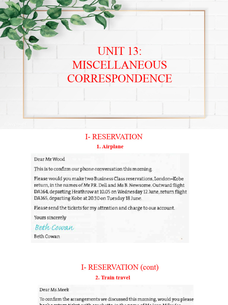 Unit 13 - Miscellaneous Correspondence | PDF | Business | Law