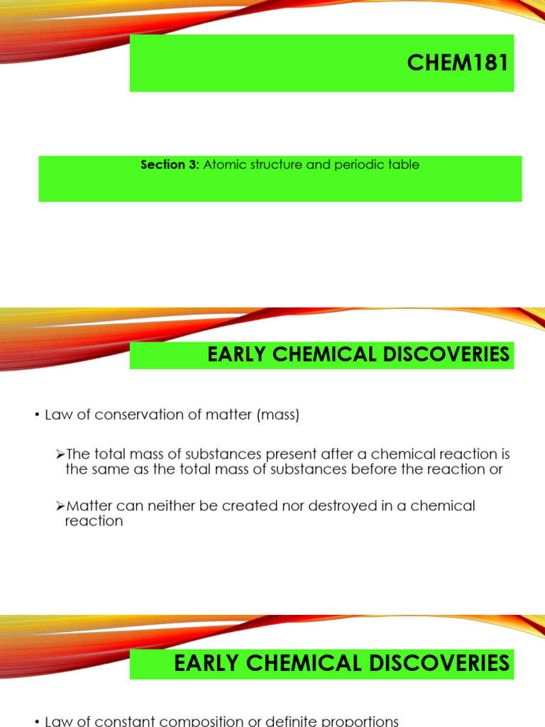 Chem181 Section 3 - Atomic structure and perodic table | PDF | Ion | Proton
