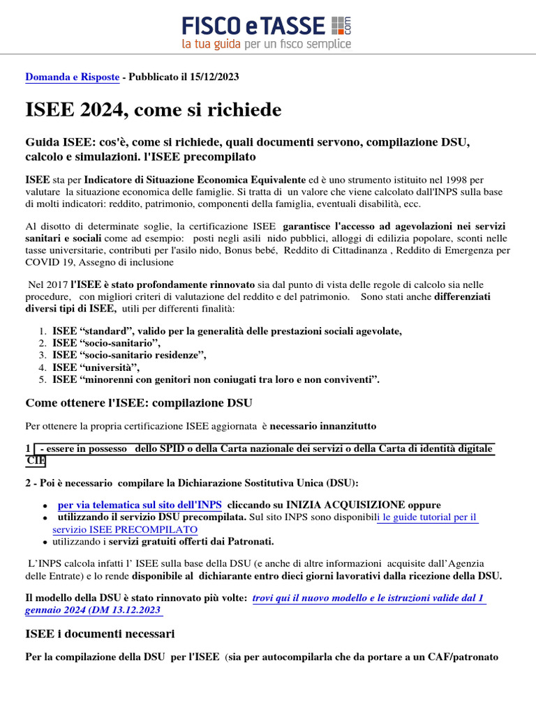 Isee 2024 Come Si Richiede - HTML | PDF