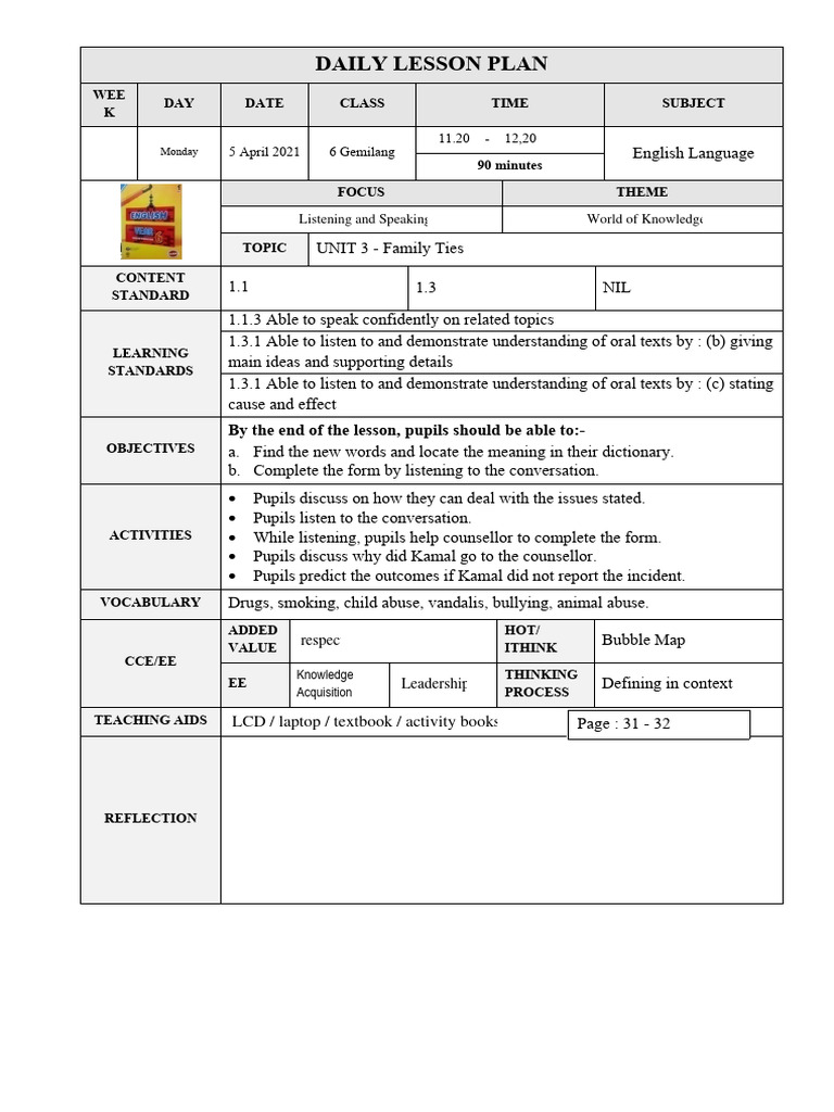Year 6 Lesson Plan Textbook Page 31 32 | PDF | Lesson Plan | Vocabulary