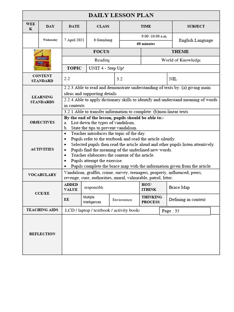 YEAR 6 LESSON PLAN TEXTBOOK PAGE 35 | Download Free PDF | Lesson Plan ...