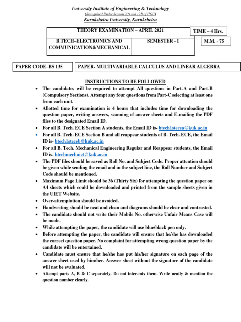 Btech1stecea@kuk - Ac.in: (Recognised Under Section 2 (F) and 12B of ...