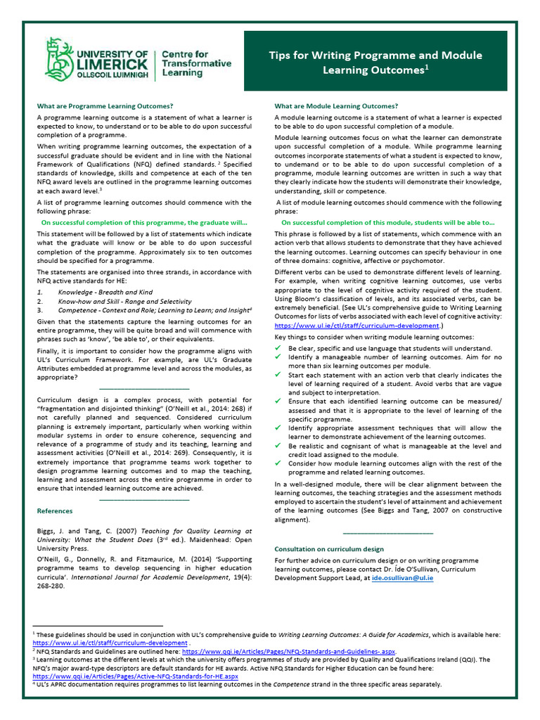Tips For Writing Learning Outcomes - APRC - Final | PDF | Learning ...