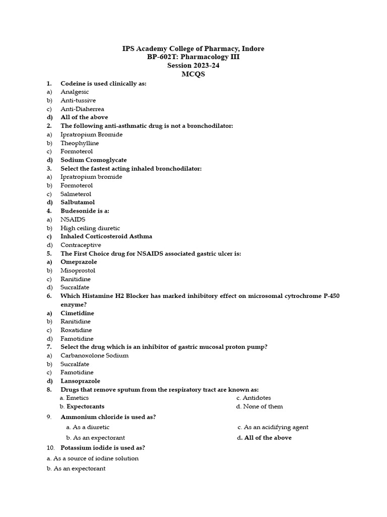 Pharmacology III MCQ | PDF | Chemotherapy | Constipation