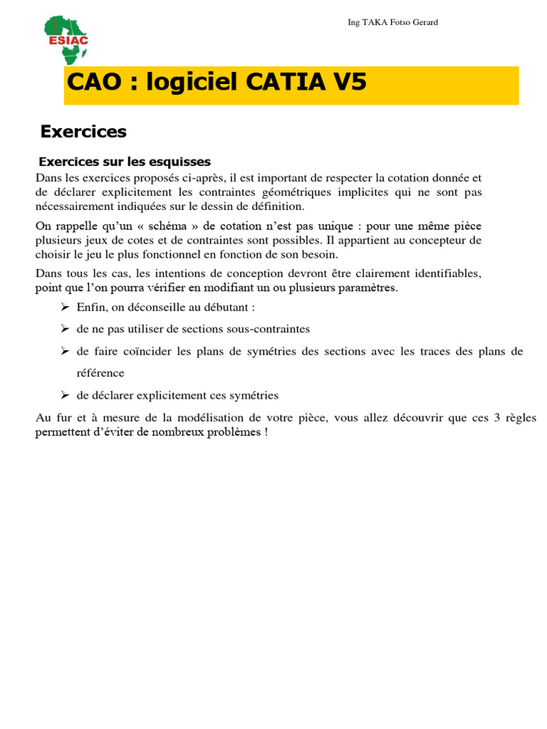Exercices pratiques sur CATIA V5 | PDF | Conception assistée par ...