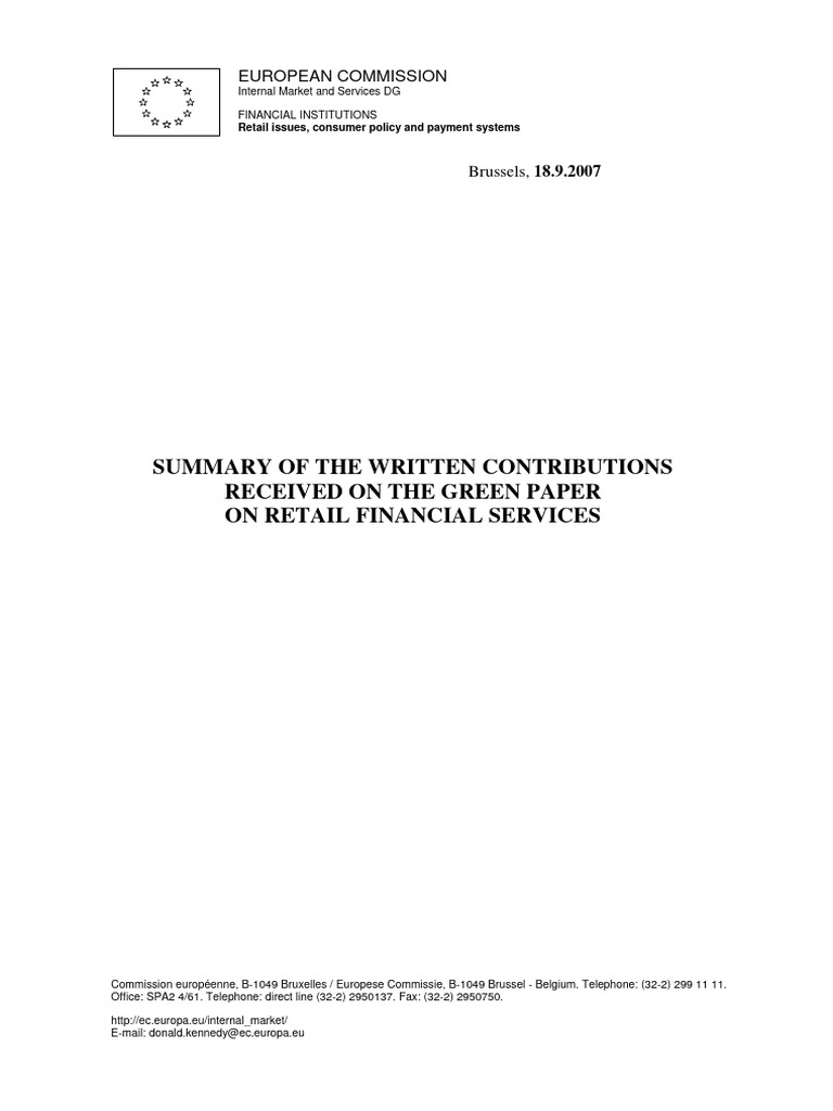 EU Green Paper About Finanacial Services | PDF | Pension | Market ...