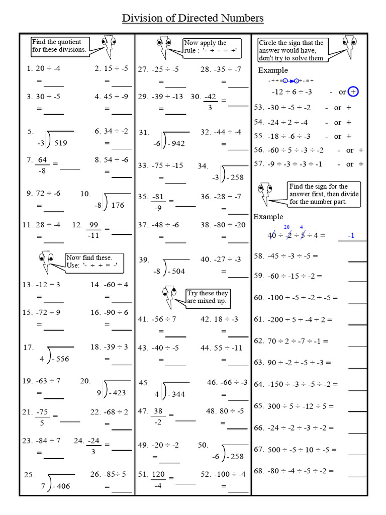 Division of Directed Numbers Exercises | PDF | Mathematics | Elementary ...