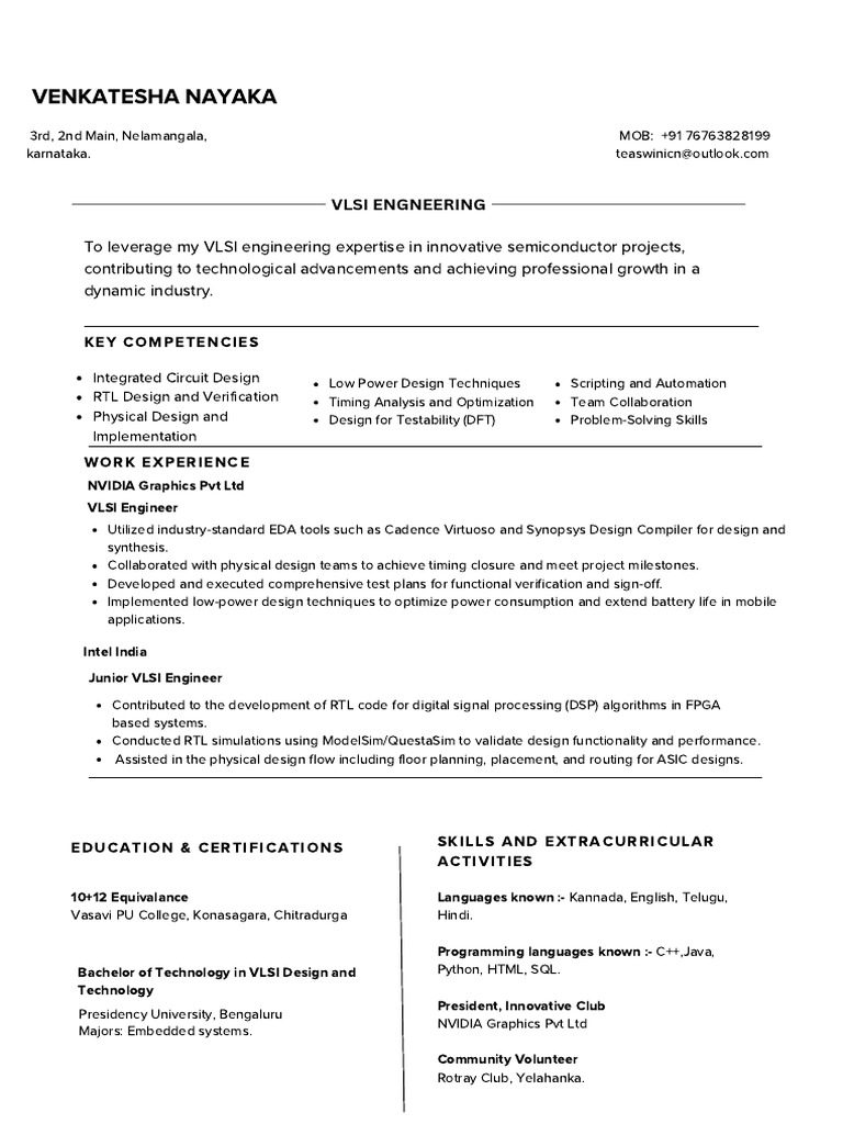 Resume For Professionals | PDF | Logic Synthesis | Software Engineering