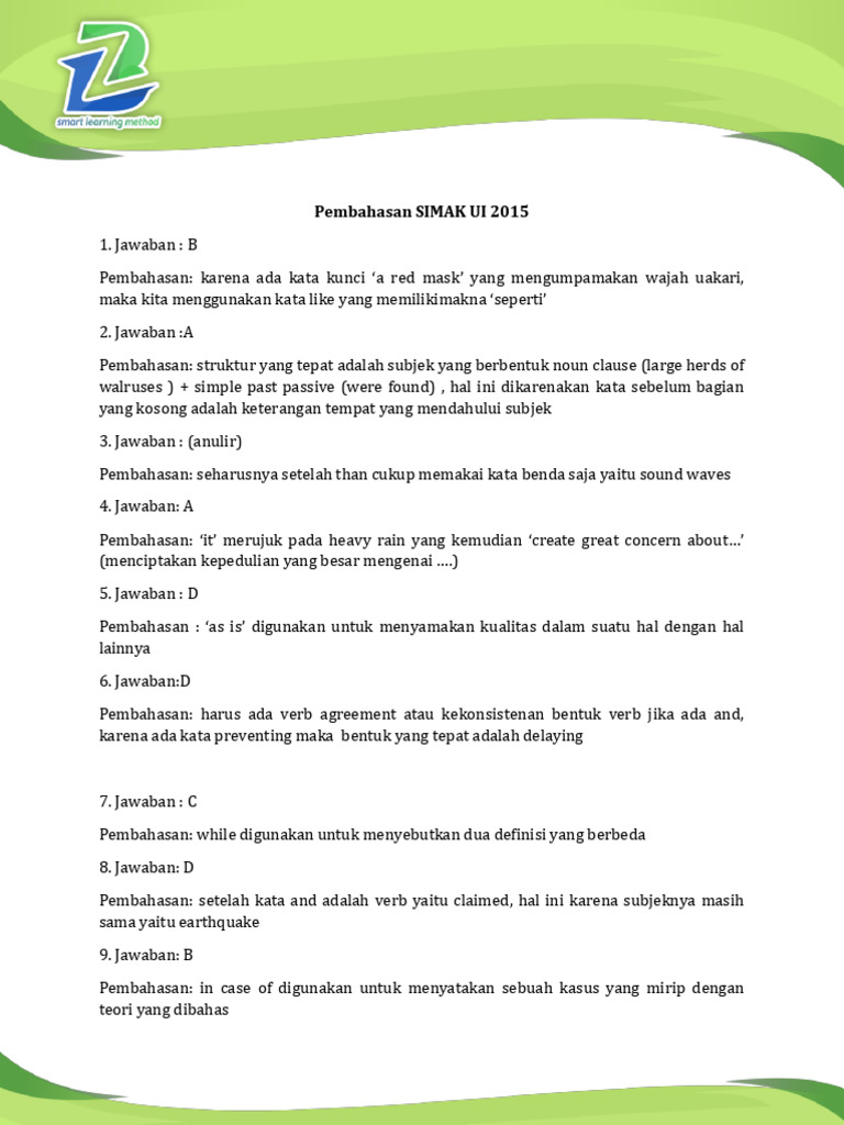 Pembahasan SIMAK UI 2015 | PDF