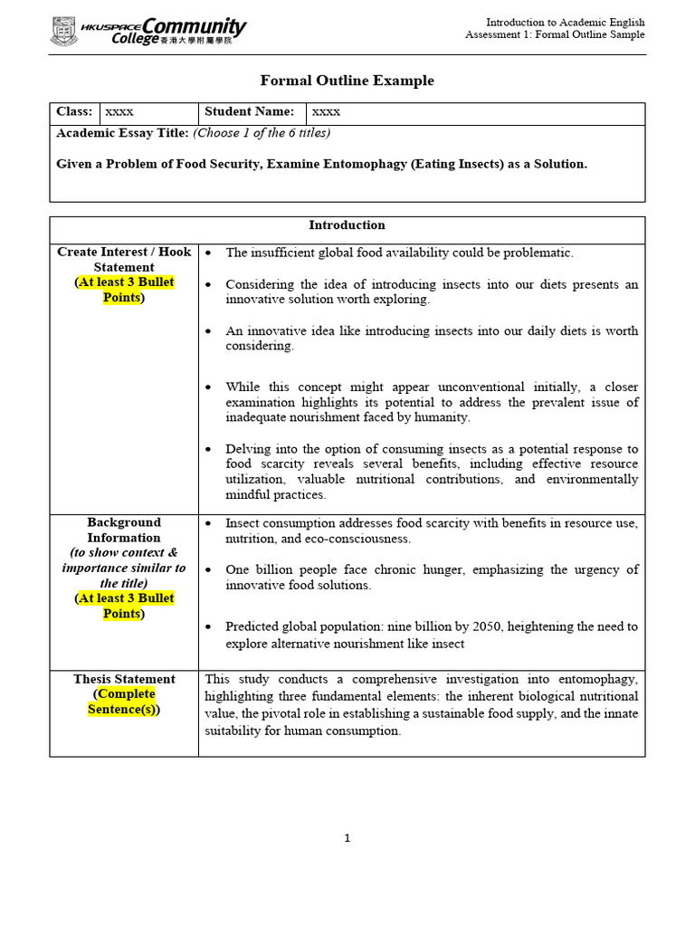 Formal Outline Sample | Download Free PDF | Foods | Nutrition