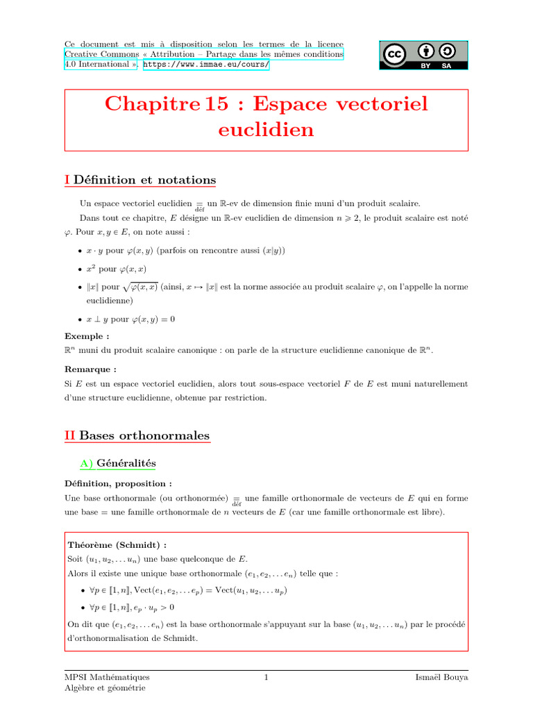 Définition de l'espace vectoriel euclidien | PDF | Base (algèbre ...