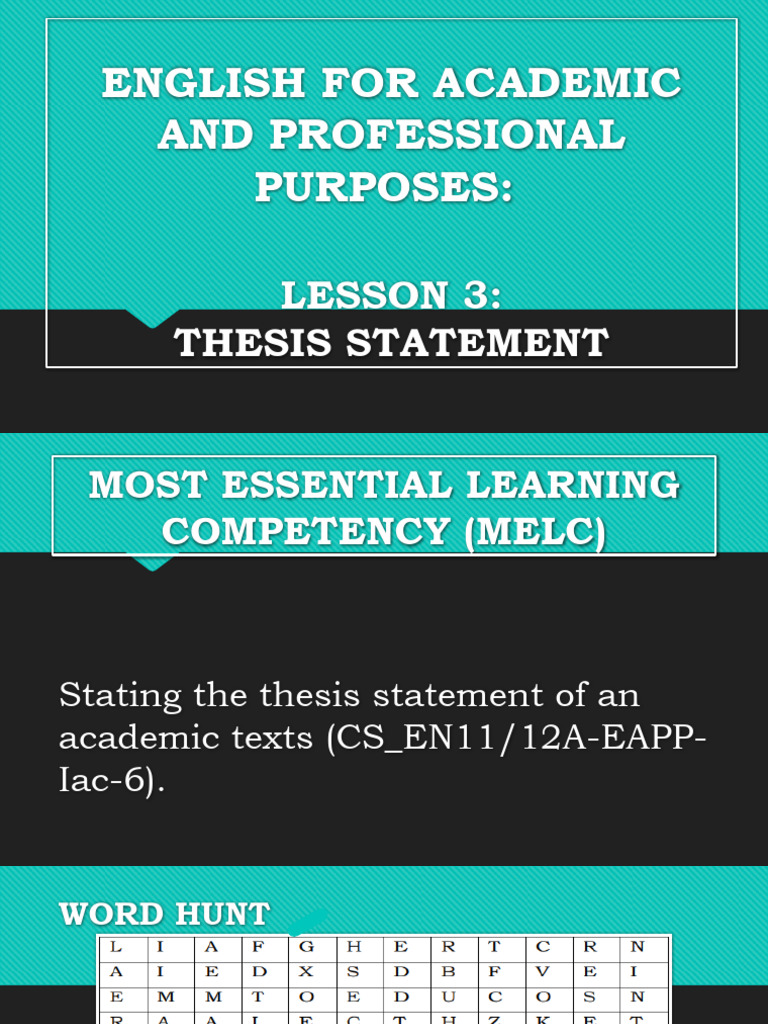 EAPP Lesson 3 Thesis Statement | PDF | Thesis | Cooperation