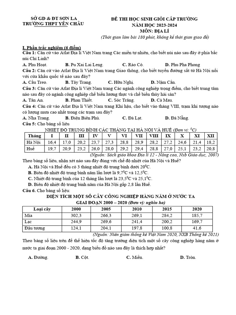 ĐỀ HSG ĐỊA 12 | PDF