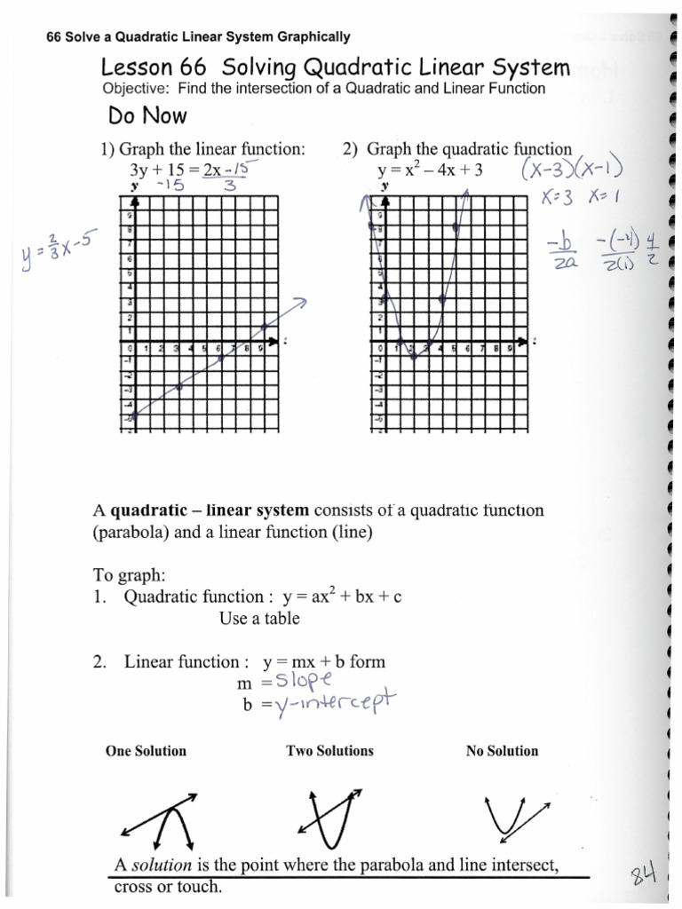 Lesson 66 - Solve a Quadratic-Linear System | PDF | Quadratic Equation ...