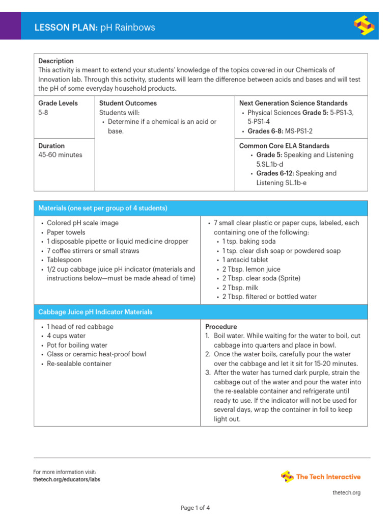 pH Rainbow Experiment Lesson Plan | PDF | Ph | Acid