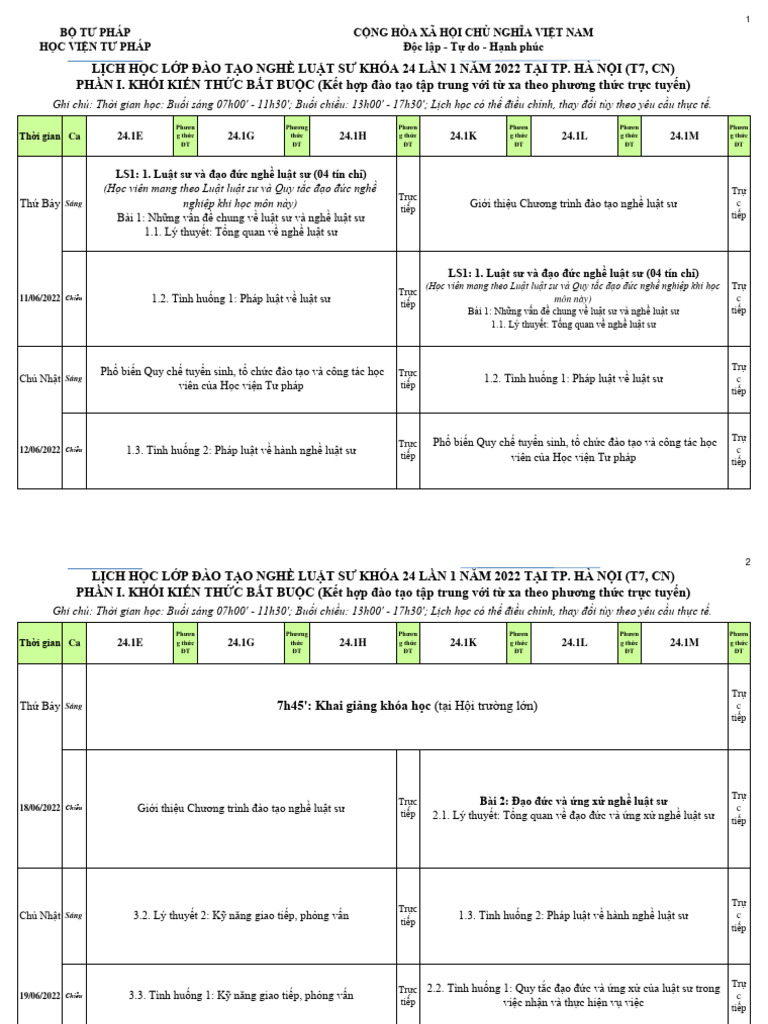 TKB Lịch học 11.9.2022 Phan I K24.1LST7.CN | PDF