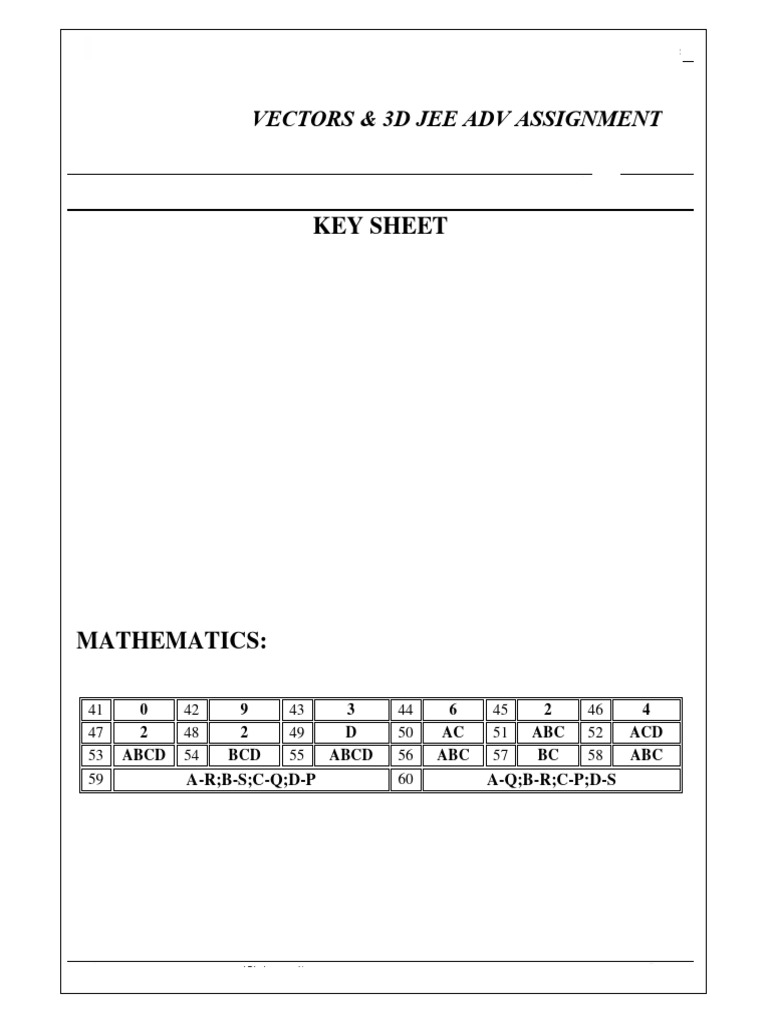 Vectors & 3D Jee Adv Assignment - Key With Sol's | PDF | Materials ...