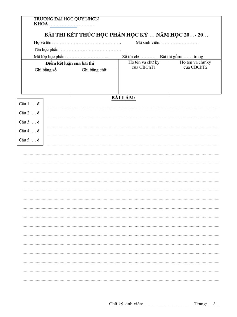 Mau Giay Thi Truc Tuyen | PDF