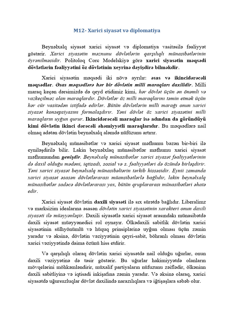 M12 M13 Xarici Siyaset, Kohne Ve Yeni Diplomatiya | PDF