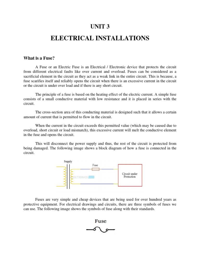 STUDY MATERIAL FOR ELECTRICAL INSTALLATIONS | PDF | Fuse (Electrical ...