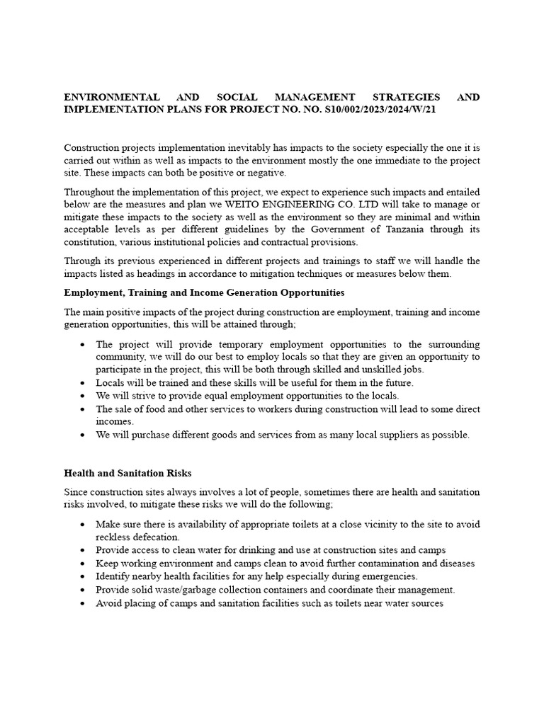Environmental and Social Management Strategies and Implementation Plans ... Environmental and Social Management Strategies and Implementation Plans ...