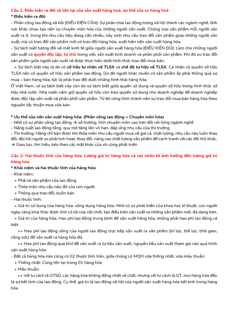 ĐỀ CƯƠNG KTCT 4 | PDF