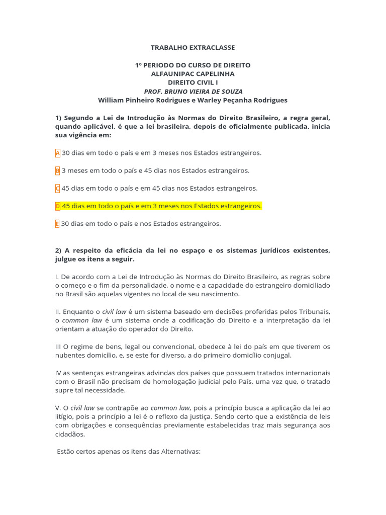 Atividade 1 - Direito Civil I - William e Wasley (Dupla) | PDF ...