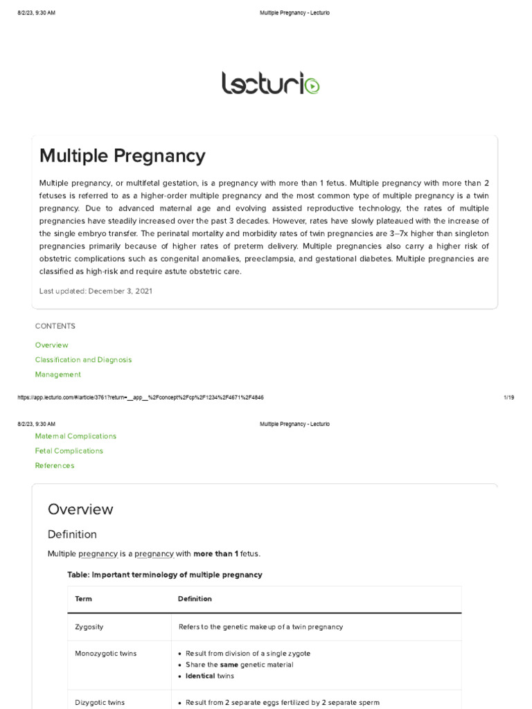 Multiple Pregnancy-Lecturio | PDF | Multiple Births | Twin