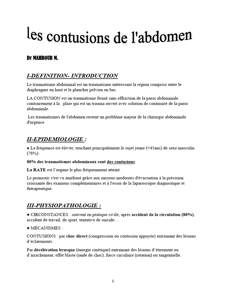 Contusions abdominales : diagnostic et traitement | PDF | Spécialités ...