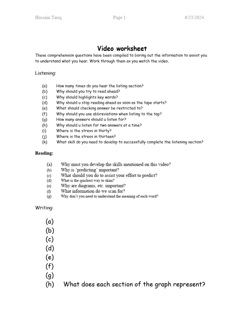 Video Worksheet for Listening and Writing Skills | PDF | Career ...