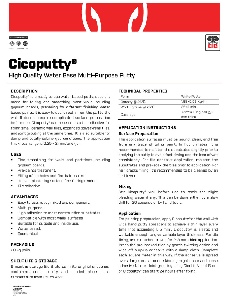 Cicoputty - PDS | PDF | Adhesive | Tile