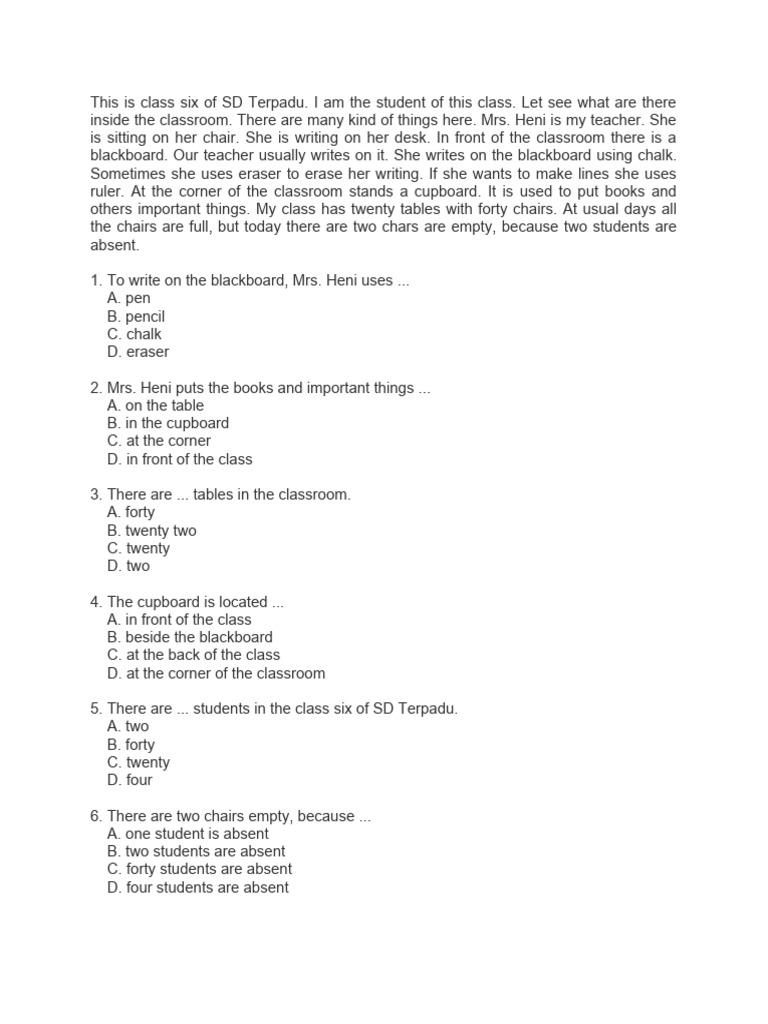 Latihan Soal Kelas 6 Reading Text Pdf Wet Season Classroom