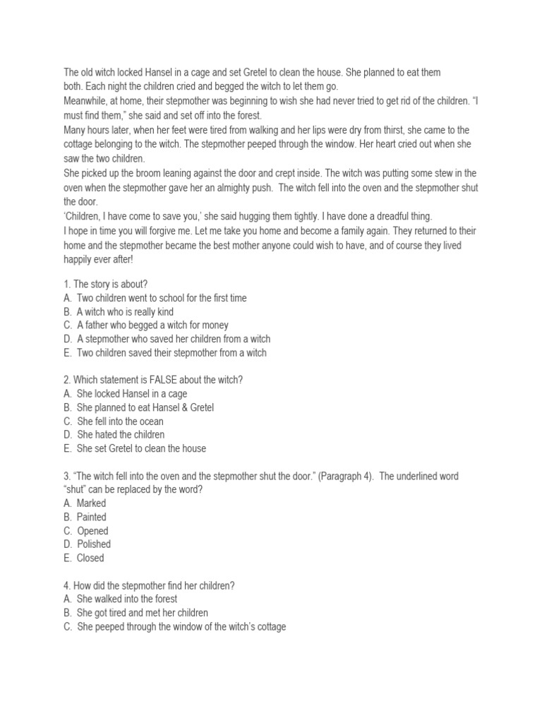 Latihan Soal Kelas 9 (Narrative Text) | PDF | Hansel And Gretel (Opera) | Hansel And Gretel