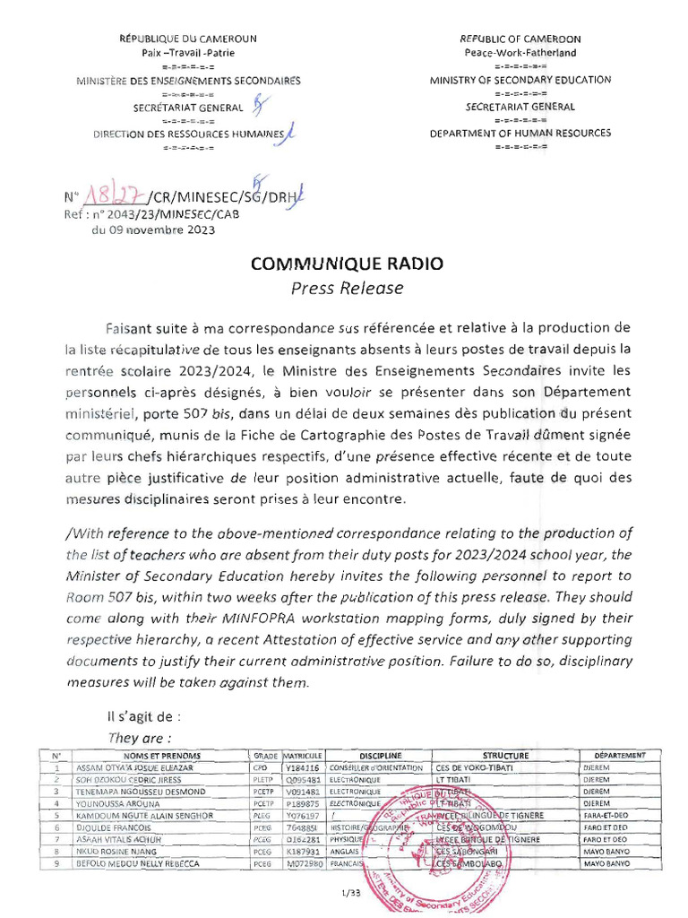 Communiqué MINESEC | PDF