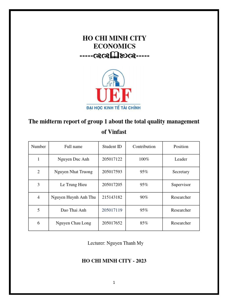 Vinfast TQM Midterm Report | PDF | Supply Chain | Quality Management