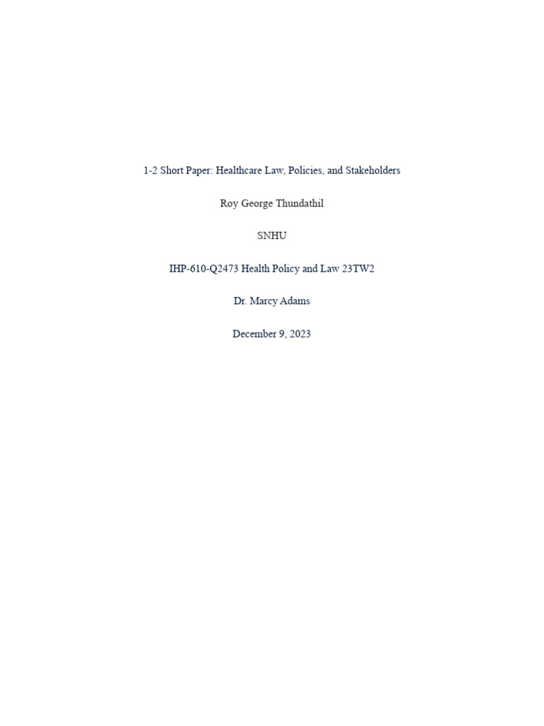 1-2 Short Paper Healthcare Law Policies and Stakeholders | PDF | Health ...