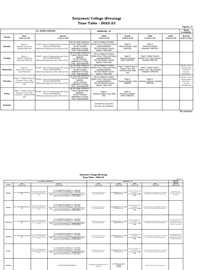 Time Table Sem 3rd | PDF