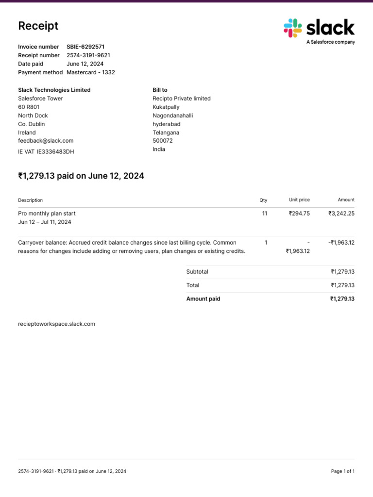 Slack Invoice SBIE-6292571 | PDF