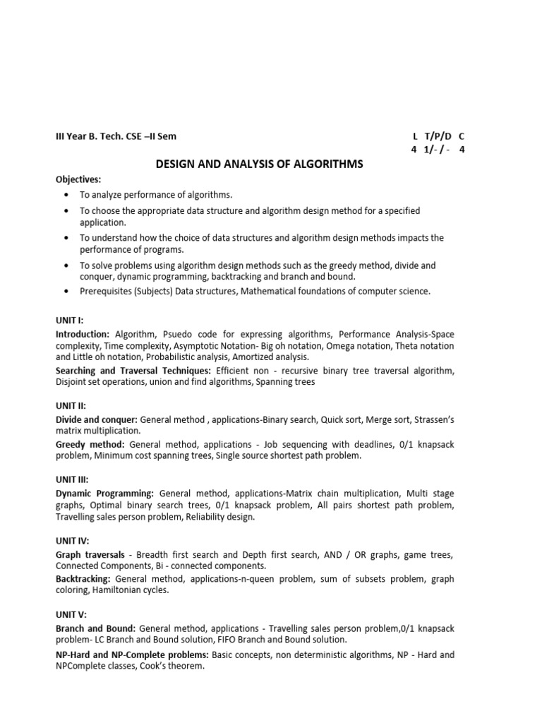 DESIGN AND ANALYSIS OF ALGORITHMS | Download Free PDF | Vertex (Graph Theory) | Discrete Mathematics