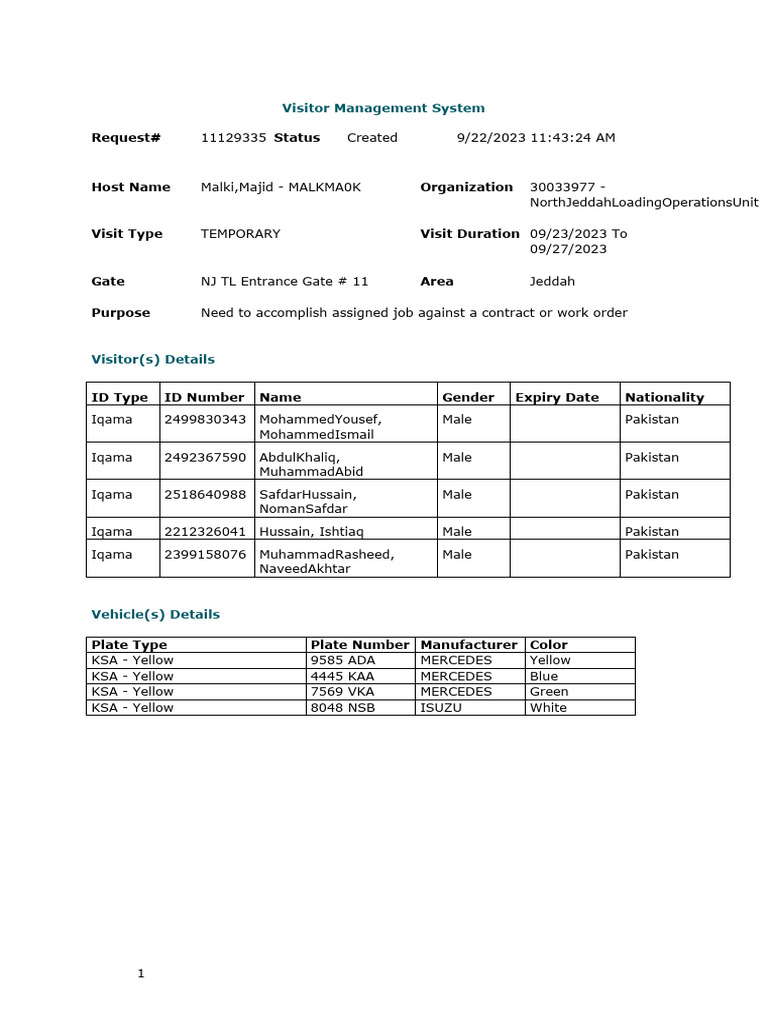 Visitor Management System | PDF