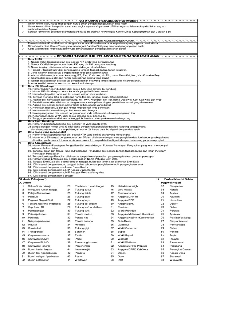 Petunjuk Pengisian Form Angkat Anak | PDF